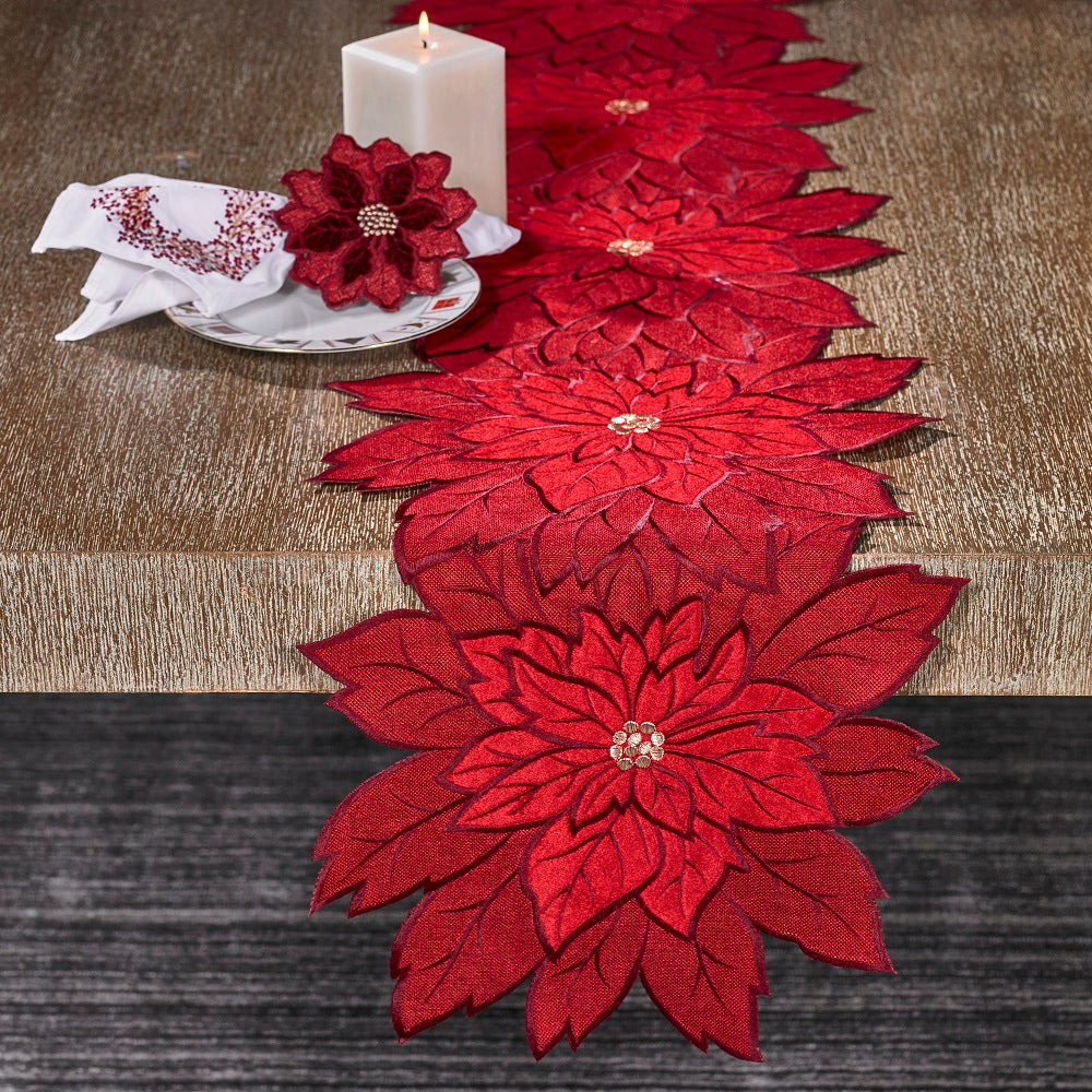 Large Red Poinsettia cutout edges Table runner 72" – Mera Linen - Make ...